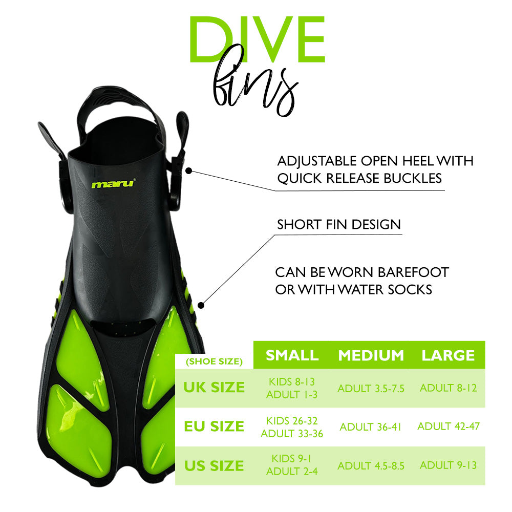 Dive Fins / Flippers | All Sizes in Neon Lime & Black | Maru – Maru ...