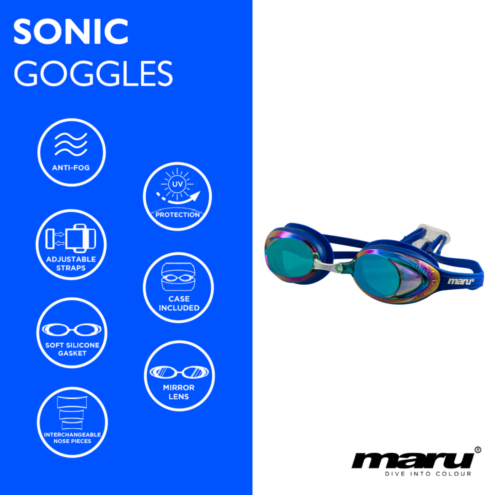 Sonic Mirror Anti-Fog Goggles | Blue and Purple | Maru – Maru Swimwear