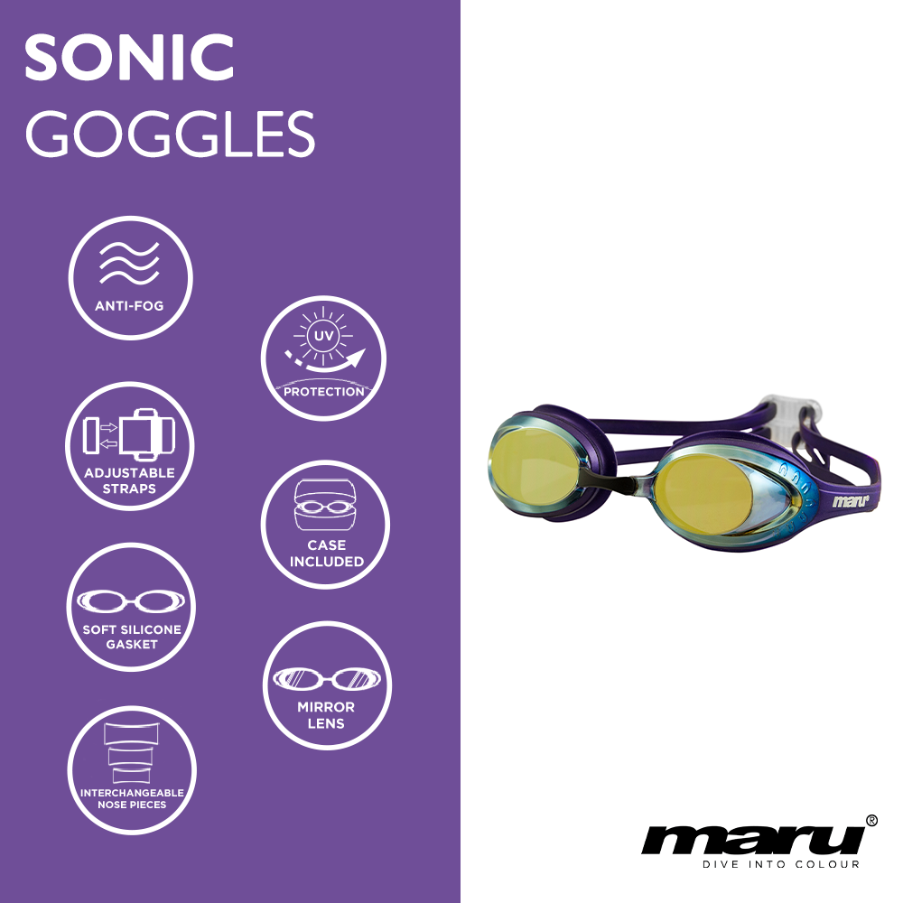 Sonic Mirror Anti-Fog Goggles | Blue and Purple | Maru – Maru Swimwear