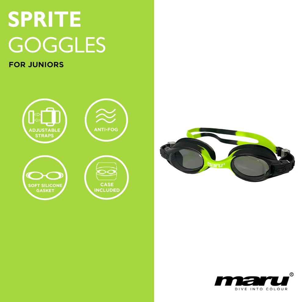 Sprite Anti-Fog Junior Goggles | Black and Green | Maru – Maru Swimwear